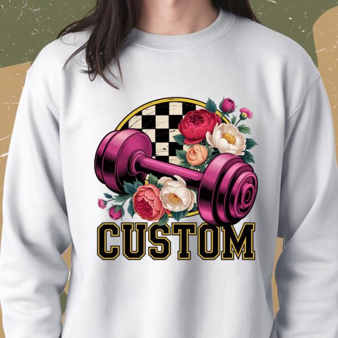Custom Name Floral Dumbbell PNG, Personalized Fitness Art Print ...