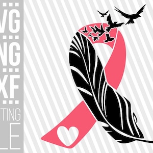 Feather Pink Ribbon Svg, Breast Cancer,pink Ribbon Svg, Awareness ...