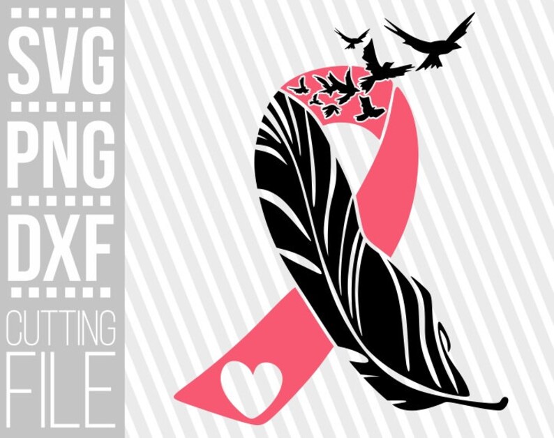 Feather Pink Ribbon Svg Breast Cancerpink Ribbon Svg - Etsy