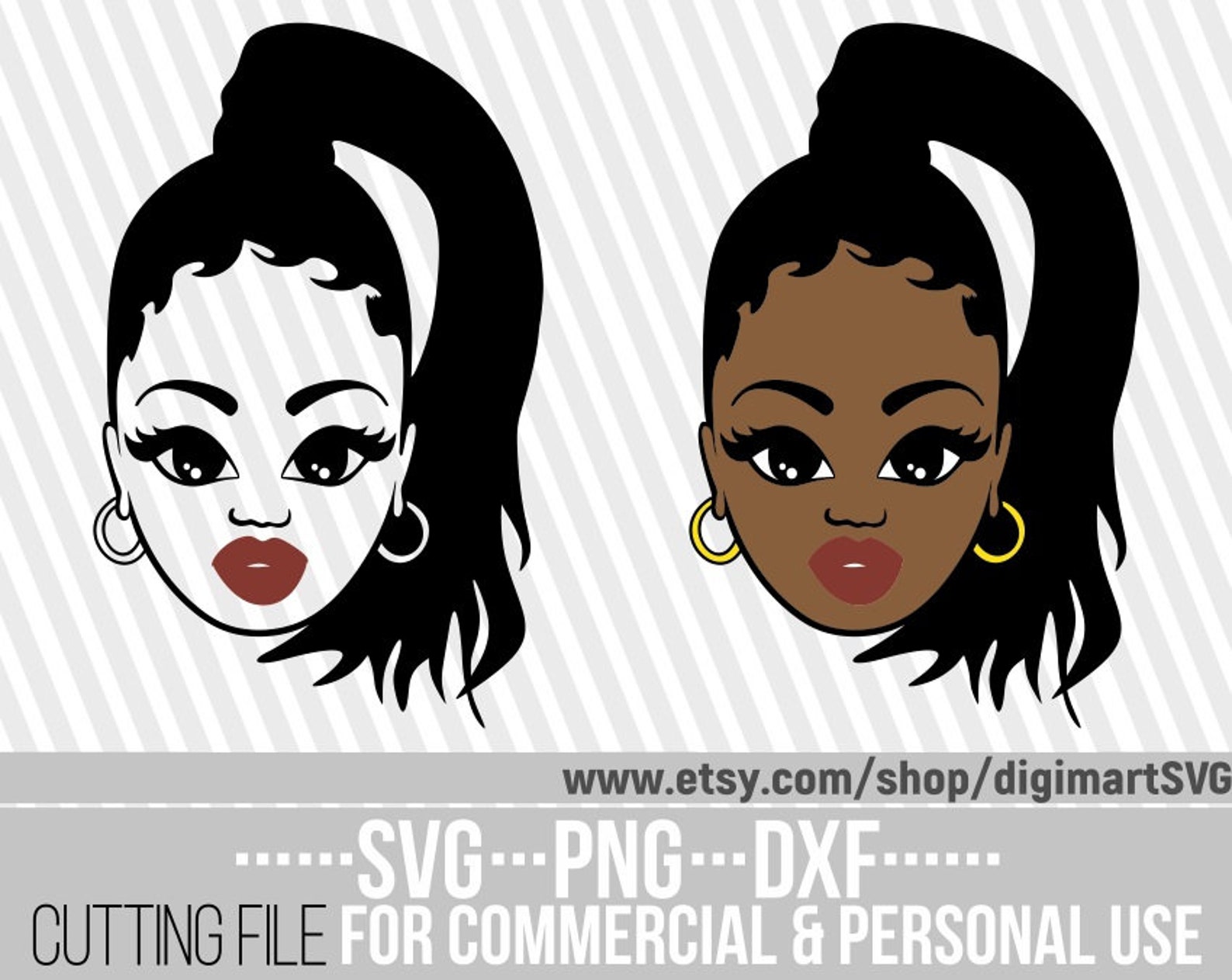 Black Woman on Ponytail Svg, Afro Woman Svg, Natural Hair Svg, Melanin ...