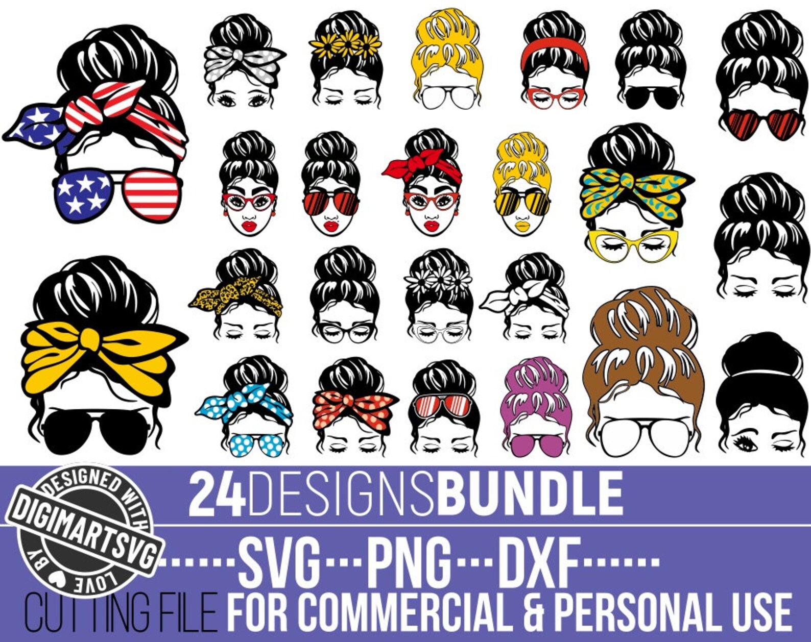 Woman in Messy Bun Svg Bundle Bandana Svg Messy Hair Svg - Etsy