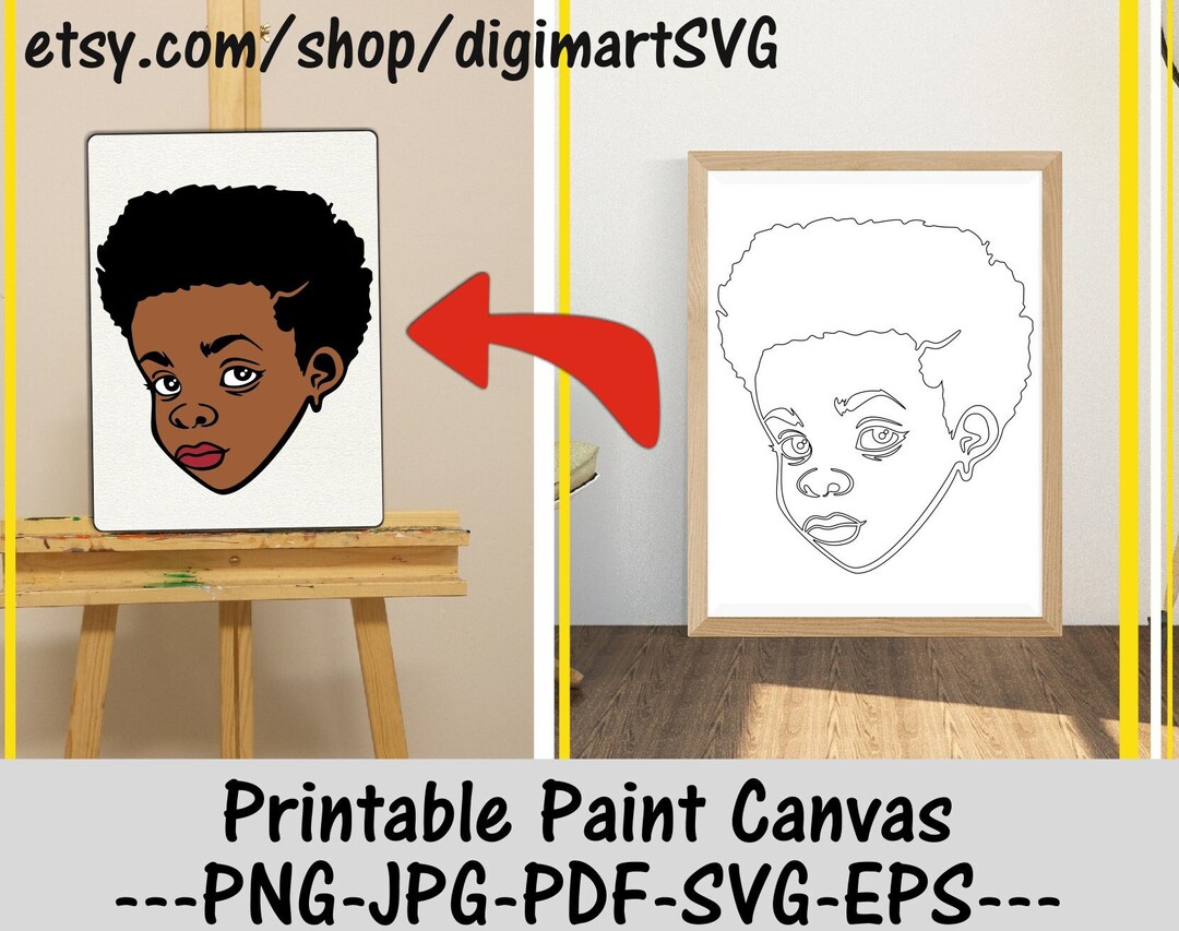 Afro Boy Coloring Pages, Printable Paint Canvas, Black Man Svg, Young ...