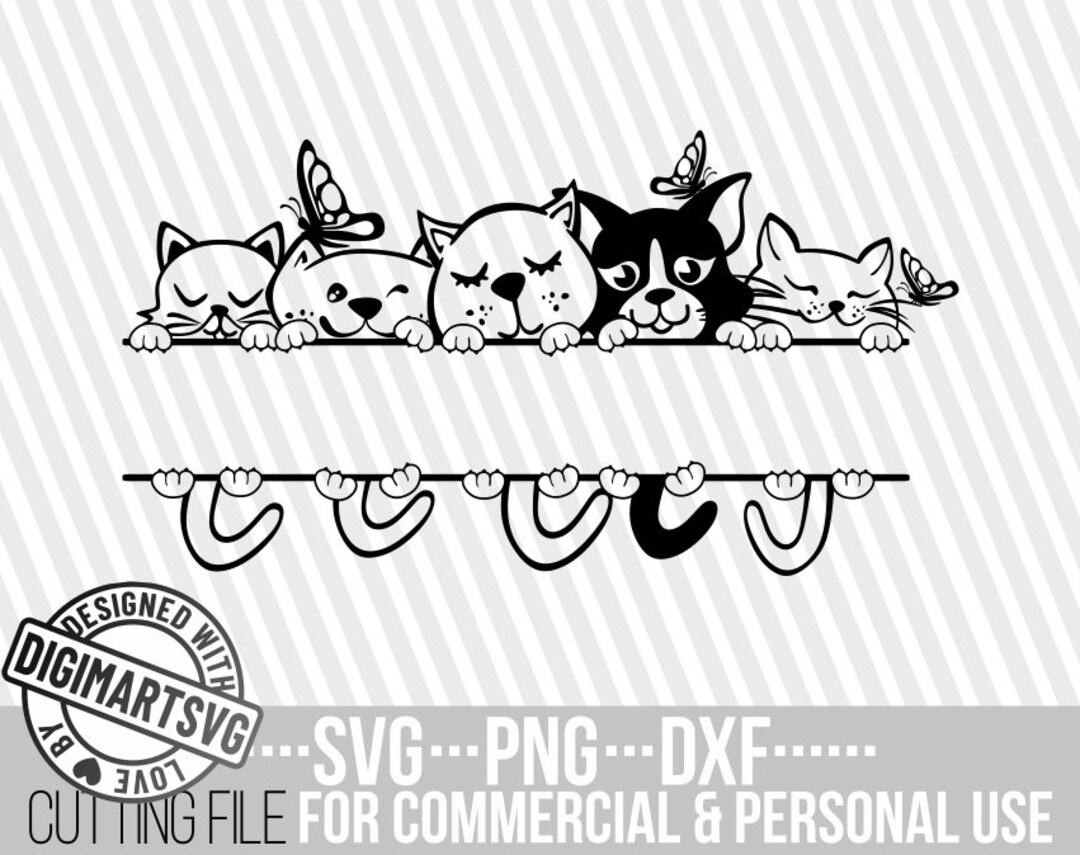 Peeking Cat Svg, Cat Split Monogram Svg, Feline Svg, Cat Lover Svg ...