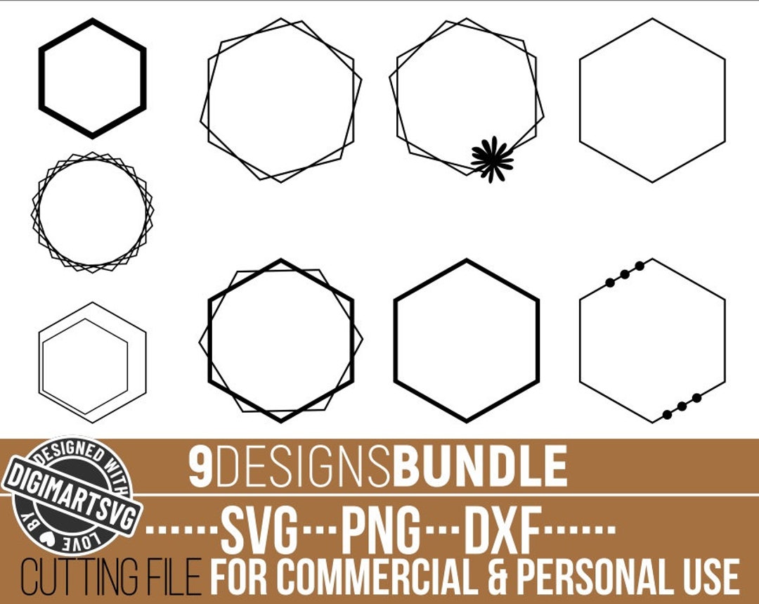 9x Hexagon Frame Svg Bundle, Shape Svg, Wreath Svg, Frame Svg ...