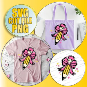School Pencil Pink Coquette Bow Svg, Retro Teacher Svg, Back to School ...