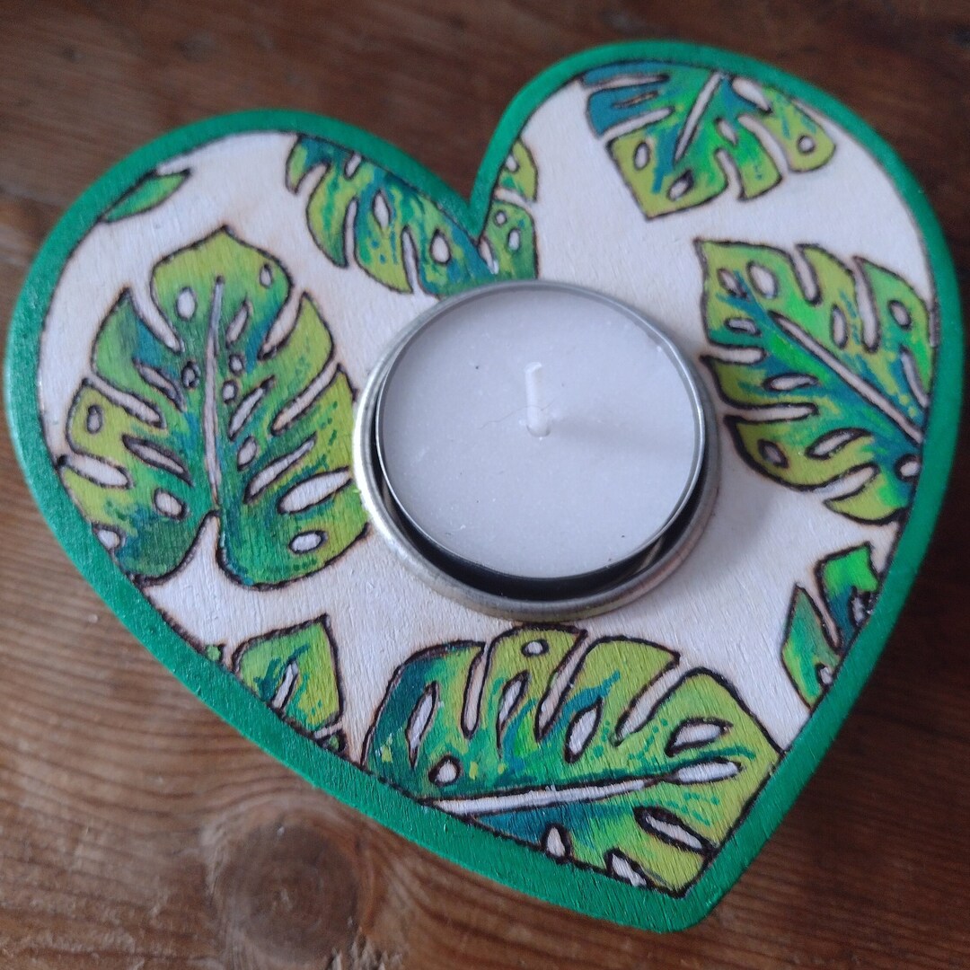 Monstera, Heart-shaped, Wooden, Tealight Holder - Etsy