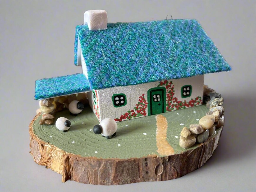 Teal Harris Tweed Keepsake Miniature Scottish Sheep Bothy Collectible ...