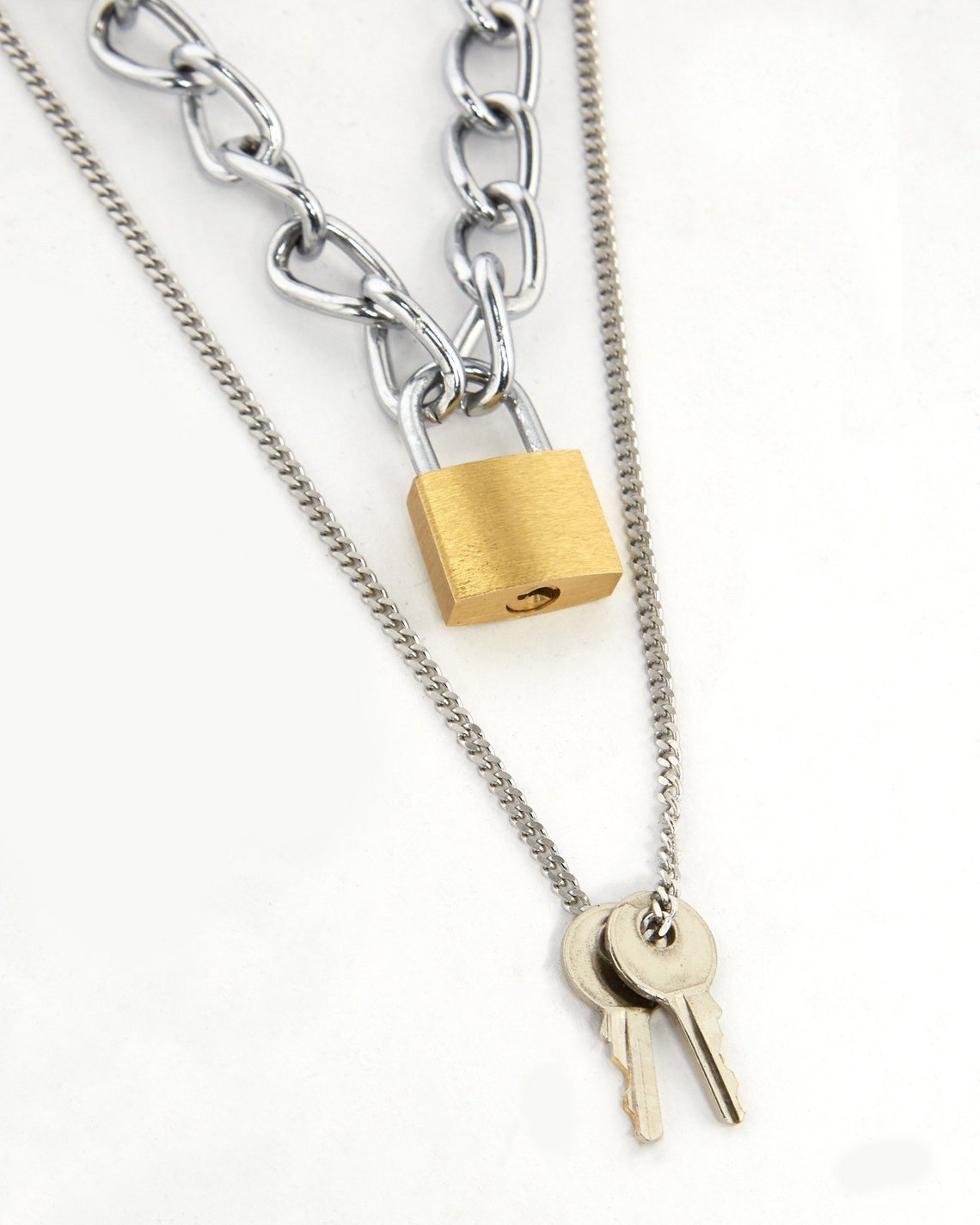 Lock and Key Chain Necklace - Etsy