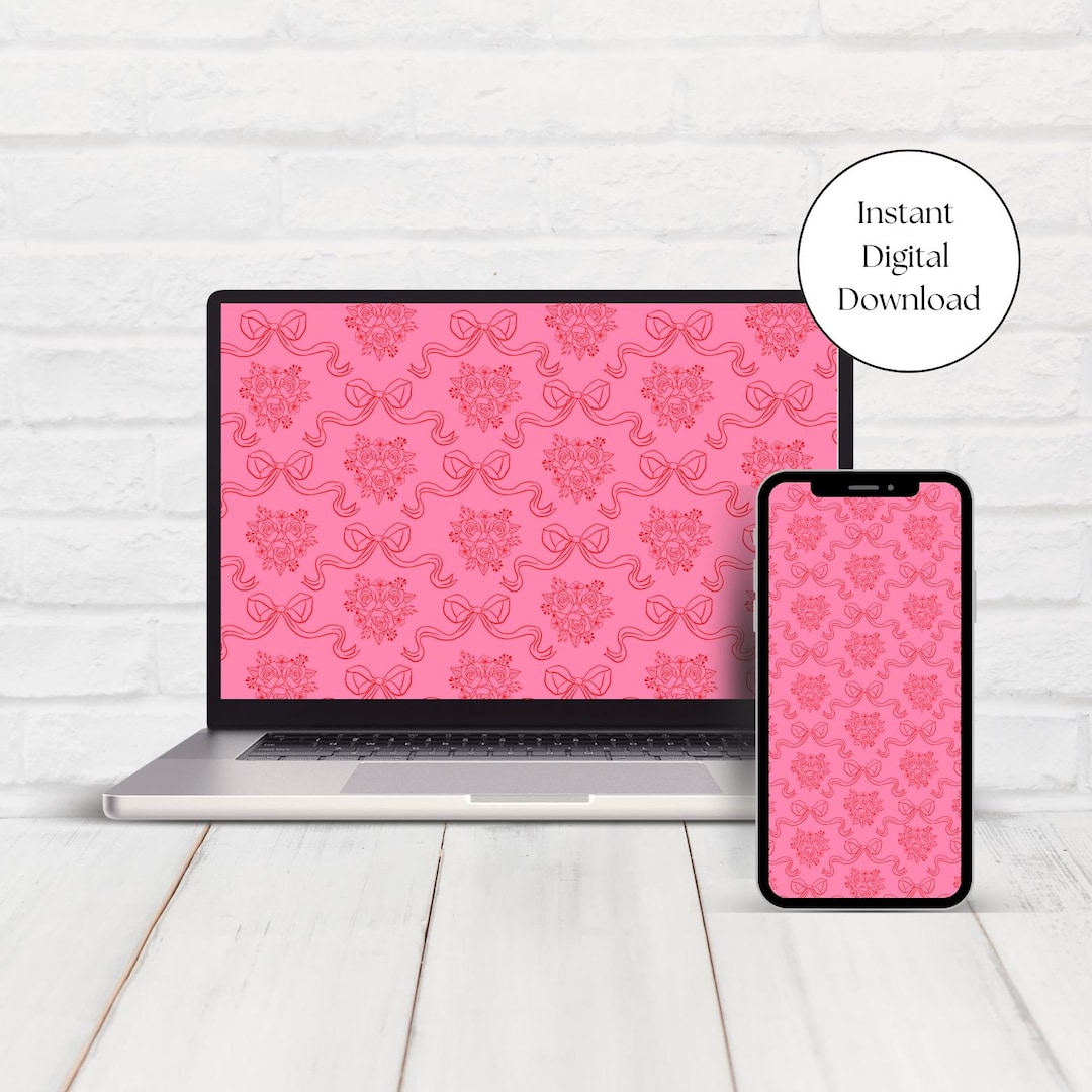 INSTANT Digital Wallpaper | Pink Bow Phone Wallpaper, Flower ...