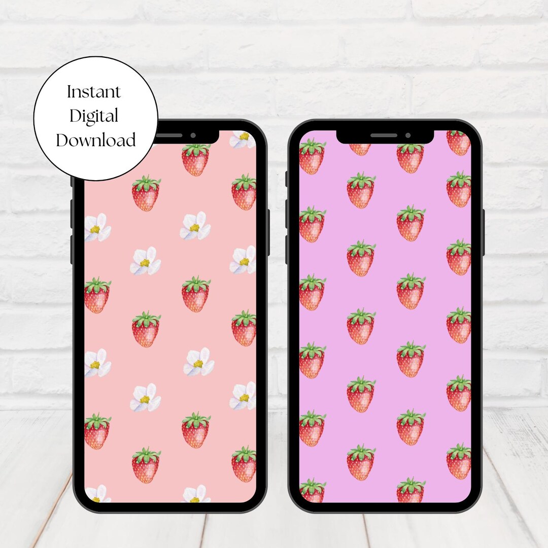 INSTANT Digital Download | Strawberry Phone Wallpaper, Flower Lock ...
