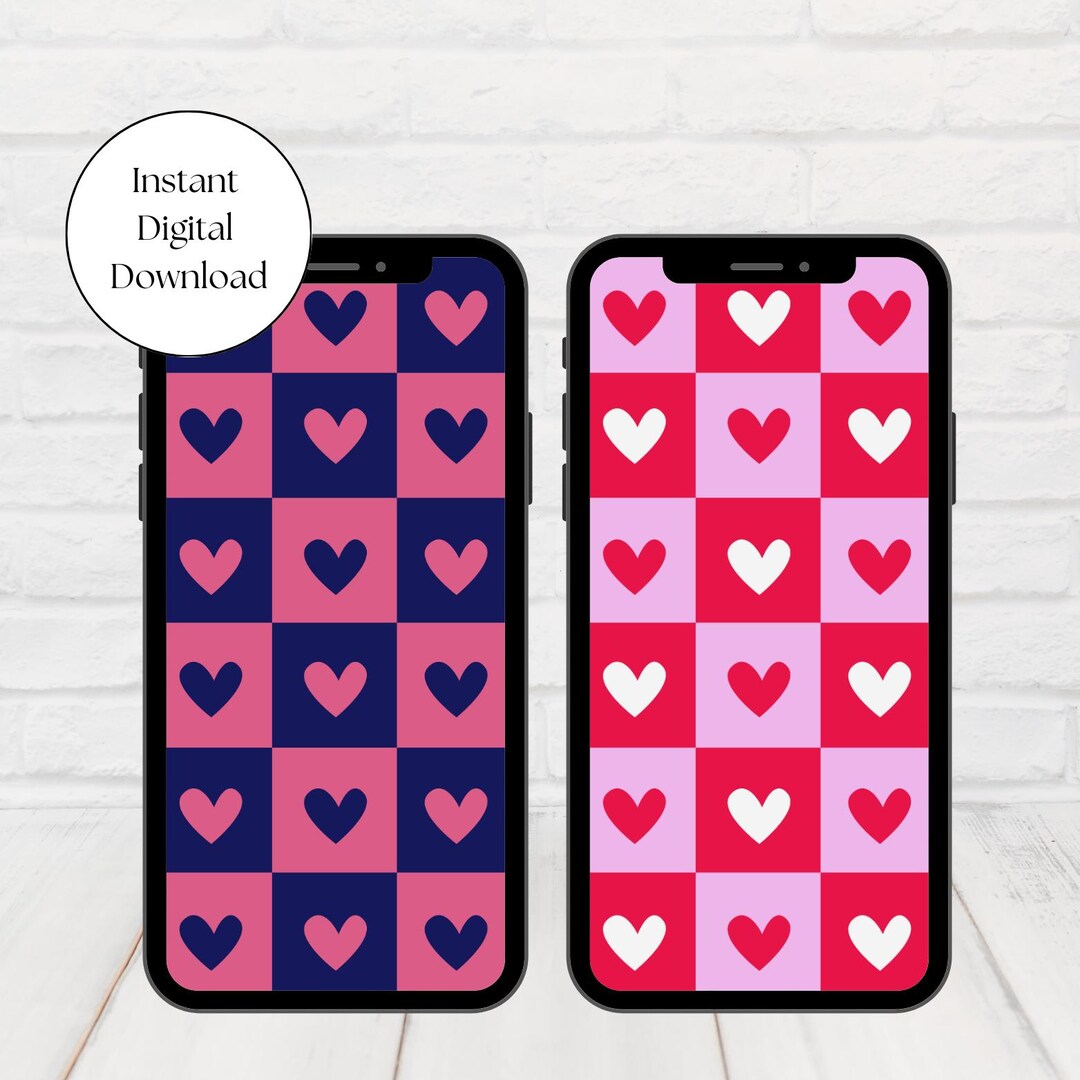 Pink Heart Phone Wallpaper | Checkered Valentine's Lock Screen (digital ...