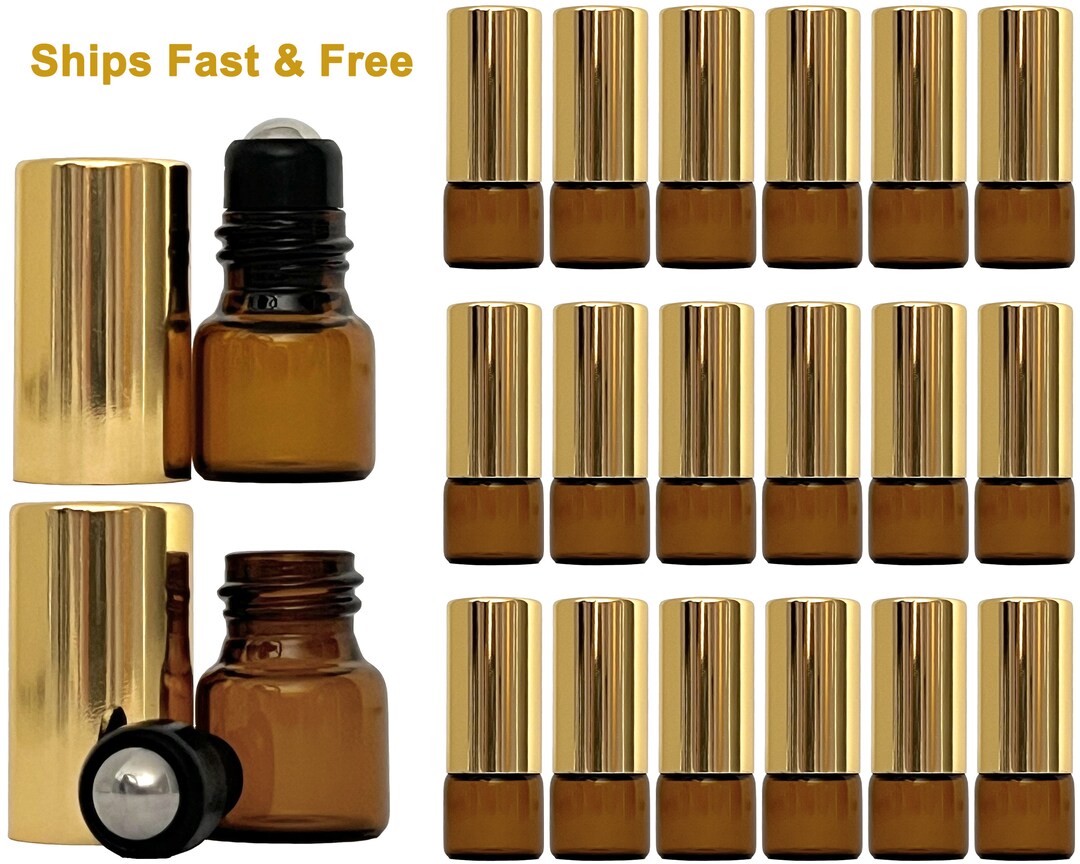 1ml Amber Gold Empty Glass Roll on Roller Ball Bottle Perfume Oil ...