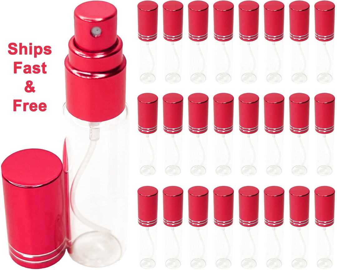 10ml 0.34oz Empty Perfume Spray Glass Bottles Red Atomizers Lined Cap ...
