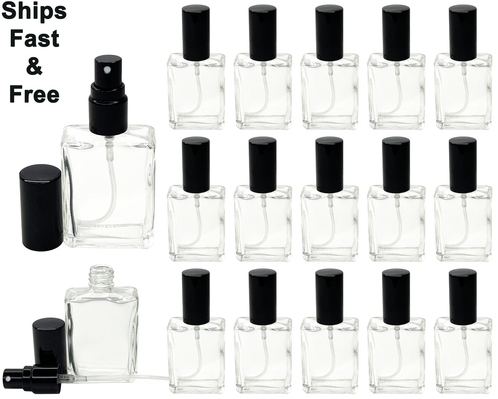 15ml 0.50oz Perfume Square Glass Spray Bottle Decants Black Atomizers ...