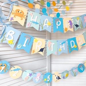 Sea Animals Birthday Banner, Ocean Theme Birthday, Sea Kids Party ...