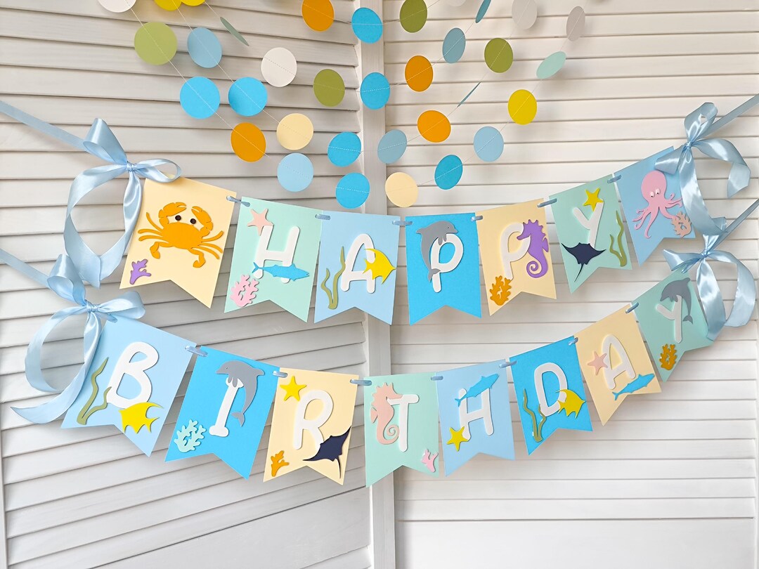 Sea Animals Birthday Banner, Ocean Theme Birthday, Sea Kids Party ...