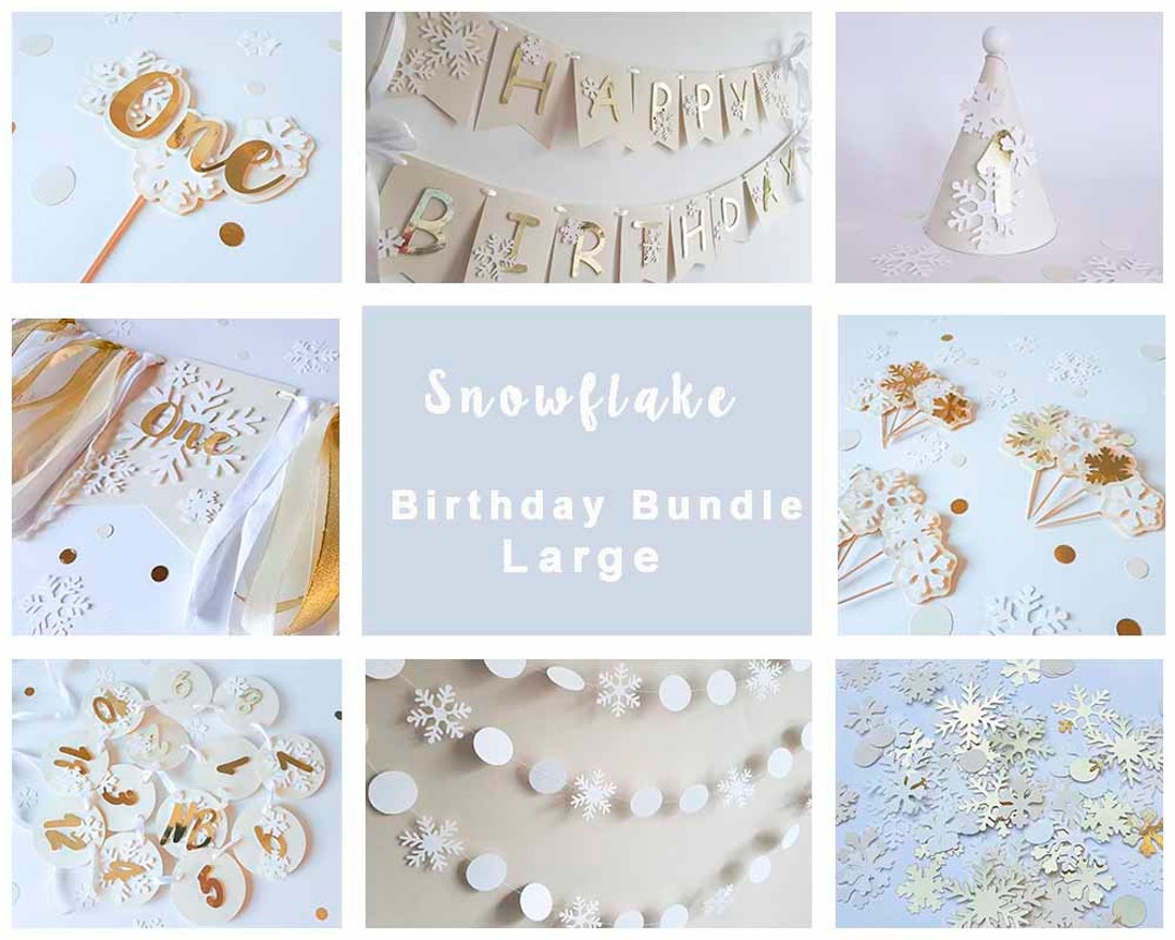 Winter 1st Birthday Ivory Party Bundle, Snowflake First Birthday ...