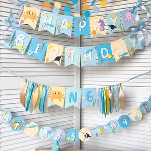 Sea Animals Birthday Banner, Ocean Theme Birthday, Sea Kids Party ...