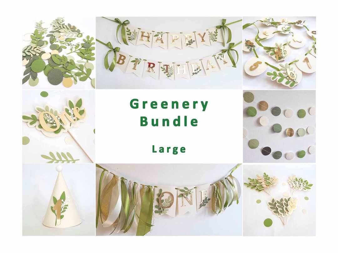 Greenery Party Bundle for 1st Birthday, Green Gold First Birthday ...