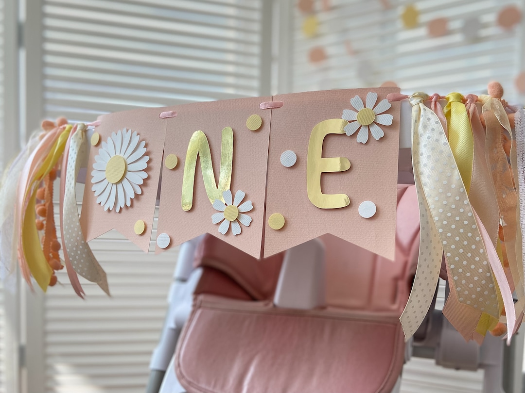 Daisy One High Chair Banner, Daisy Birthday Party Girl, ONE Floral 1st ...