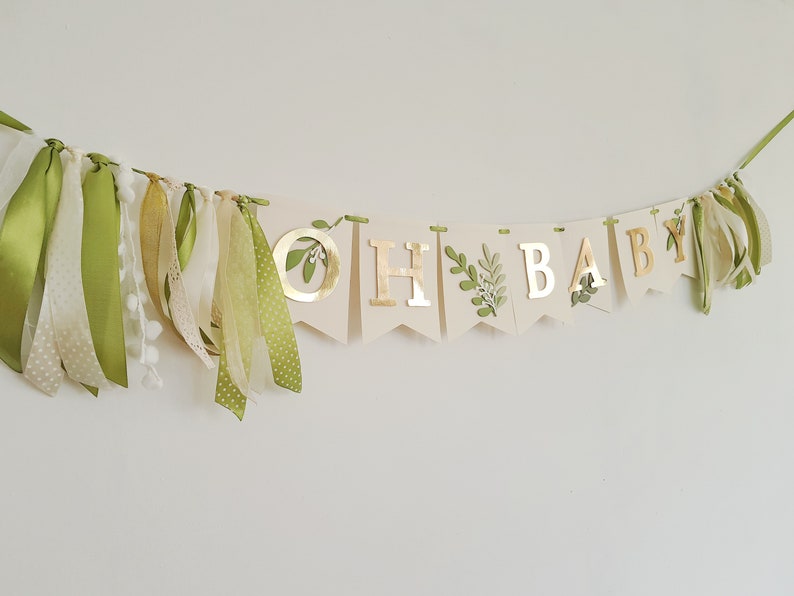 Greenery Baby Shower Banner, Green Gold Ivory Decorations - Etsy
