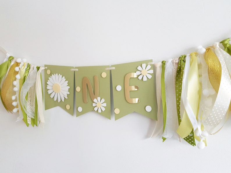 Daisy One High Chair Banner, Daisy Birthday Party Boy, ONE Floral 1st ...