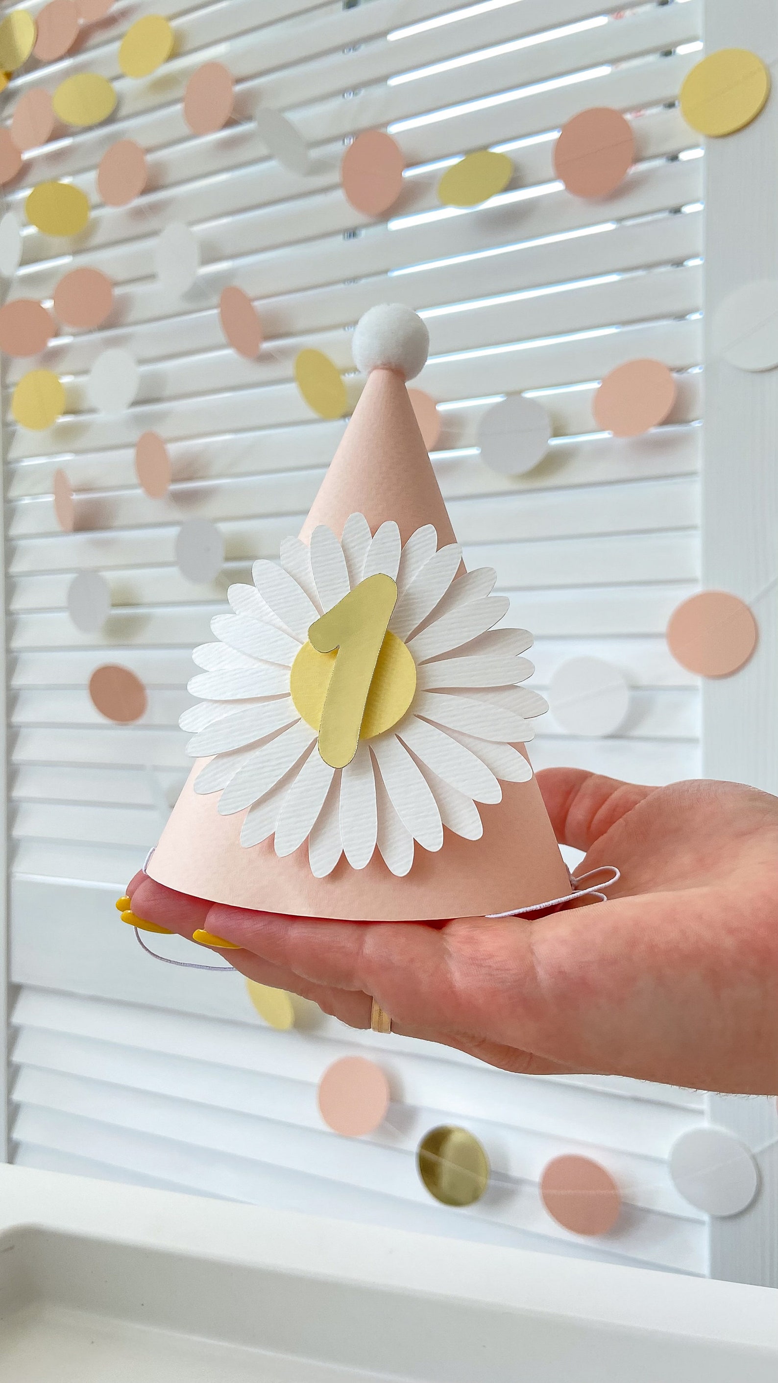 Daisy First Birthday Party Hat, Blush and Gold - Etsy