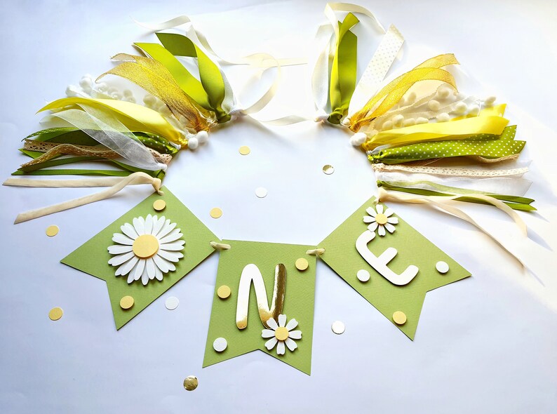 Daisy One High Chair Banner, Daisy Birthday Party Boy, ONE Floral 1st ...