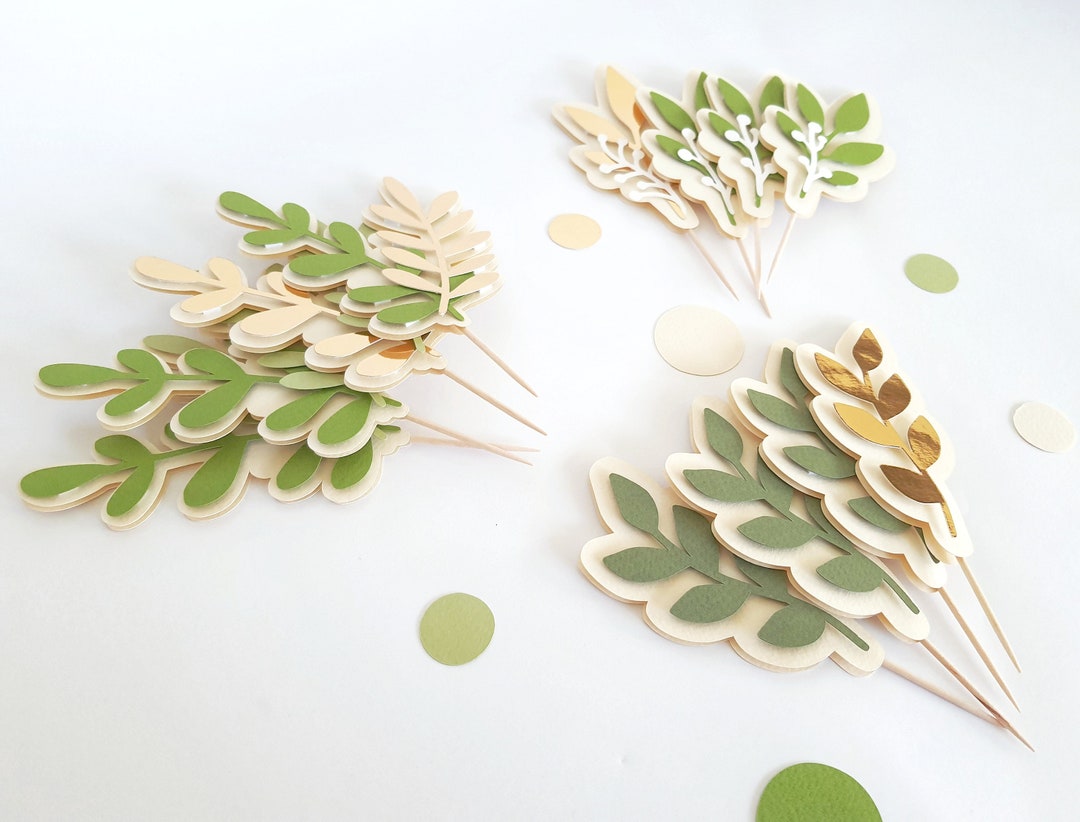 Greenery Cupcake Toppers, Green Gold 1st Birthday Decoration - Etsy
