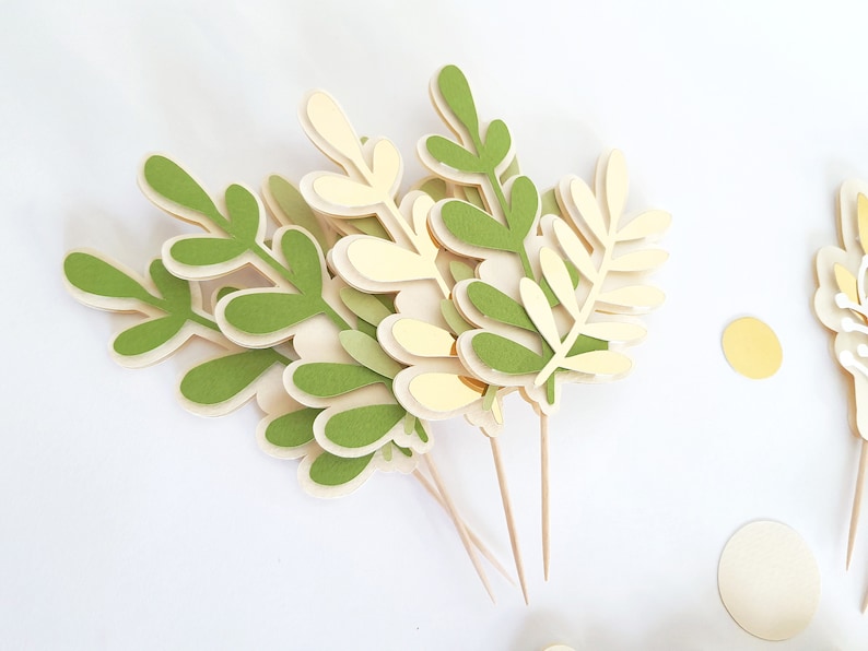 Greenery Cupcake Toppers, Green Gold 1st Birthday Decoration - Etsy
