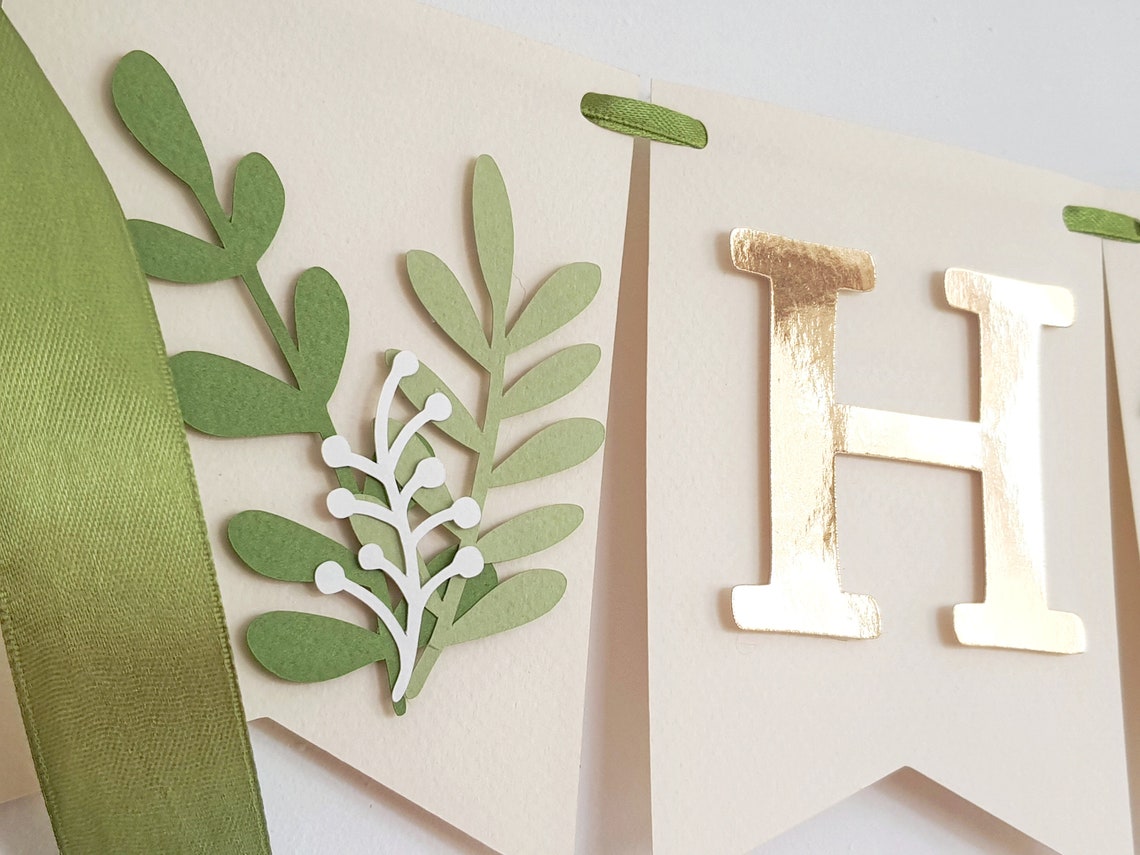 Greenery 1st Birthday Banner Green Gold Ivory Party - Etsy