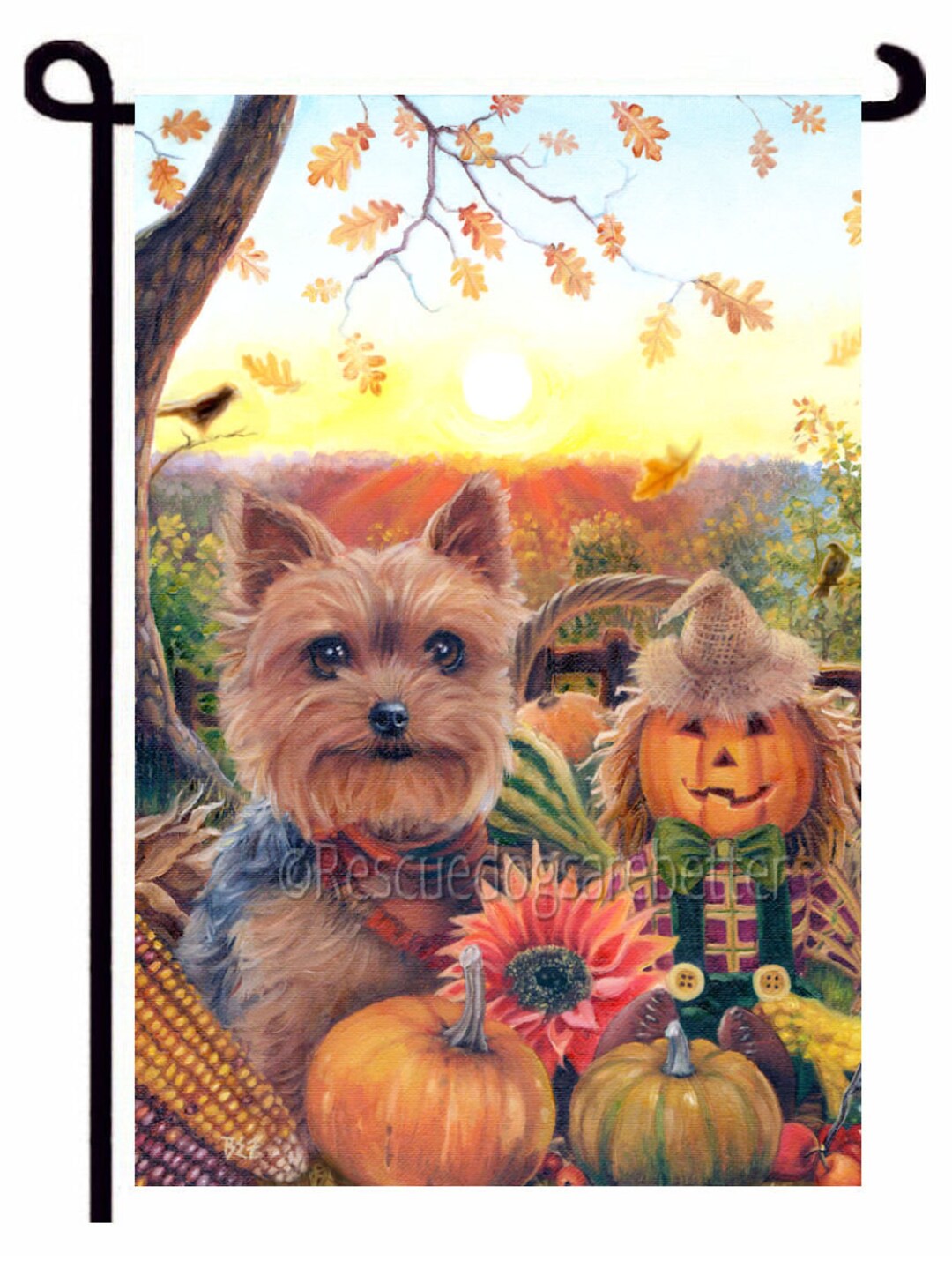 Yorkshire Terrier Yorkie Autumn Leaves Fall Painting GARDEN FLAG 12x18 ...