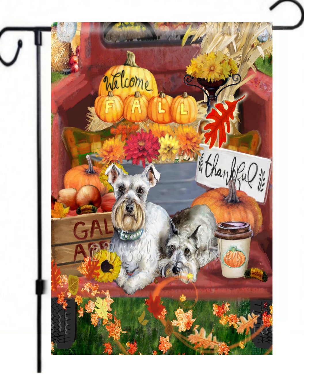Schnauzer GARDEN FLAG Thanksgiving Flag Dog Painting Halloween Fall ...