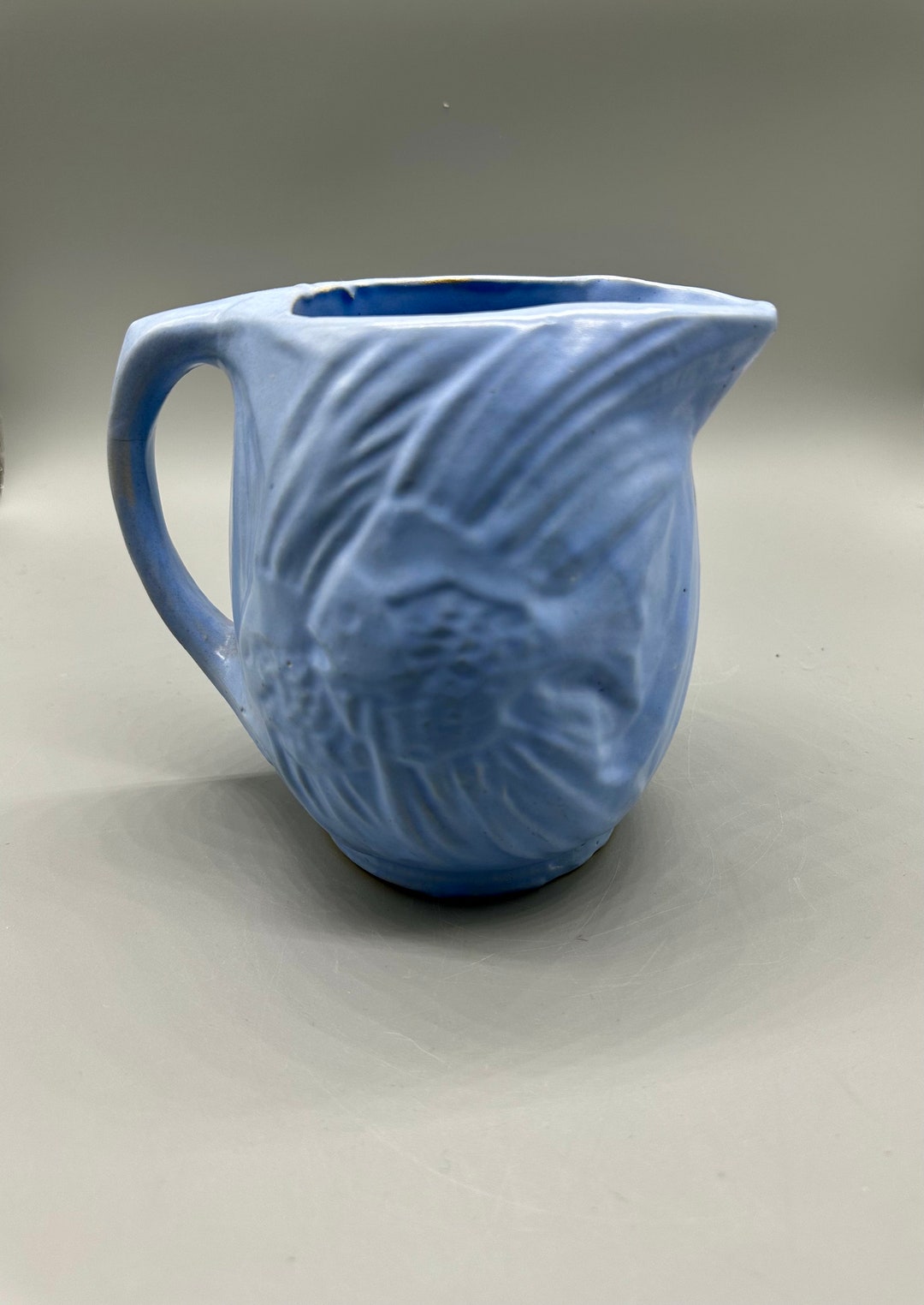 Vintage Nelson Mccoy Angel, Gold Fish Pitcher, Light Matte Blue Vase ...
