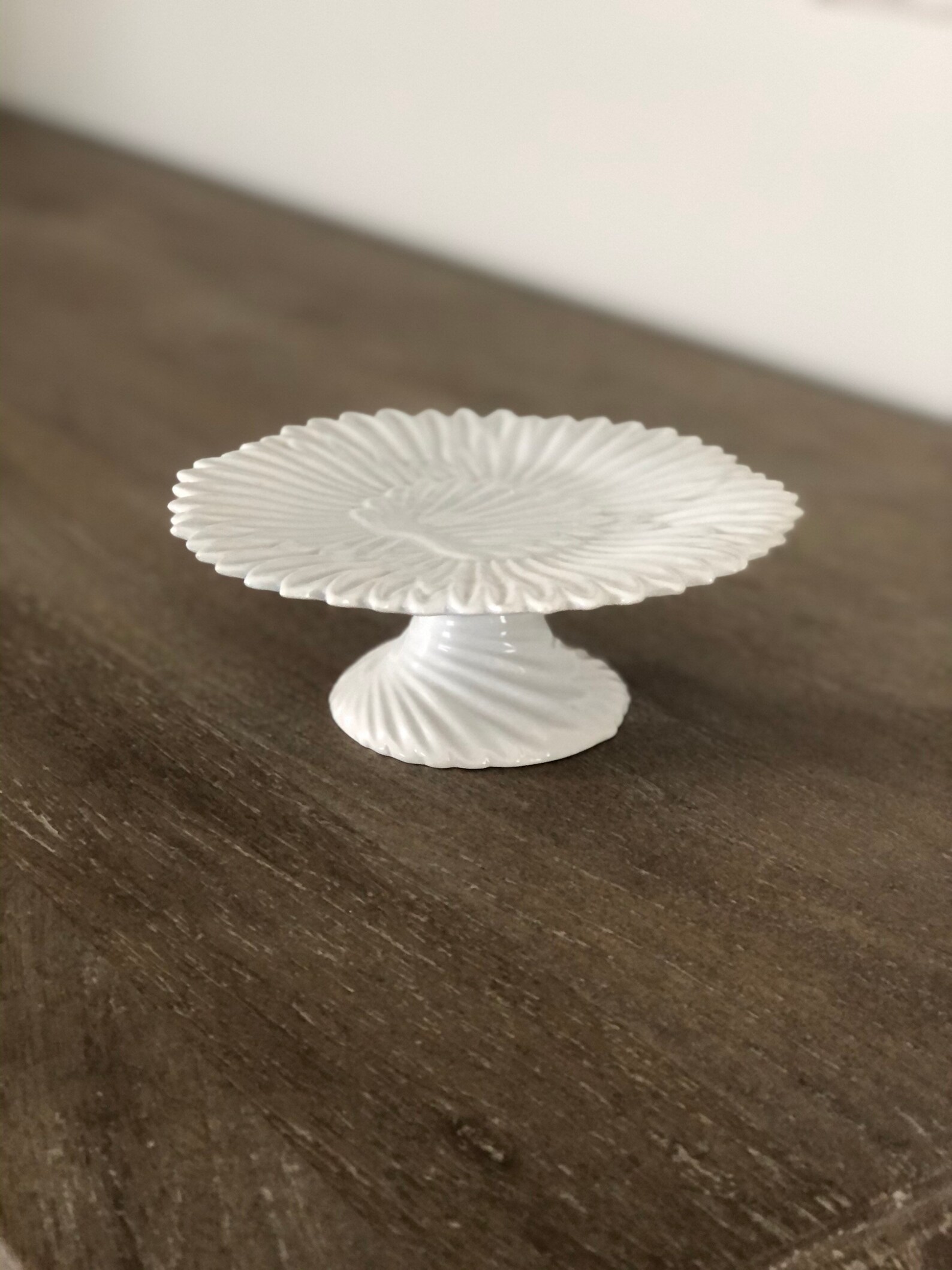 Vintage Porcelain White Pedestal Dish. Raised Leaves Design | Etsy