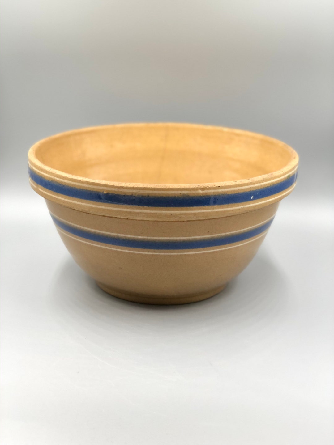 Antique Yellow Ware Crock Blue & White Striped Stoneware Crock Bowl ...