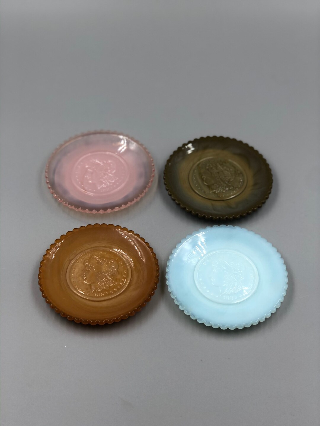 Sweet Set of 4 Jos. St Clair Coin Head Mini Plate | Coasters 1889 Slag ...