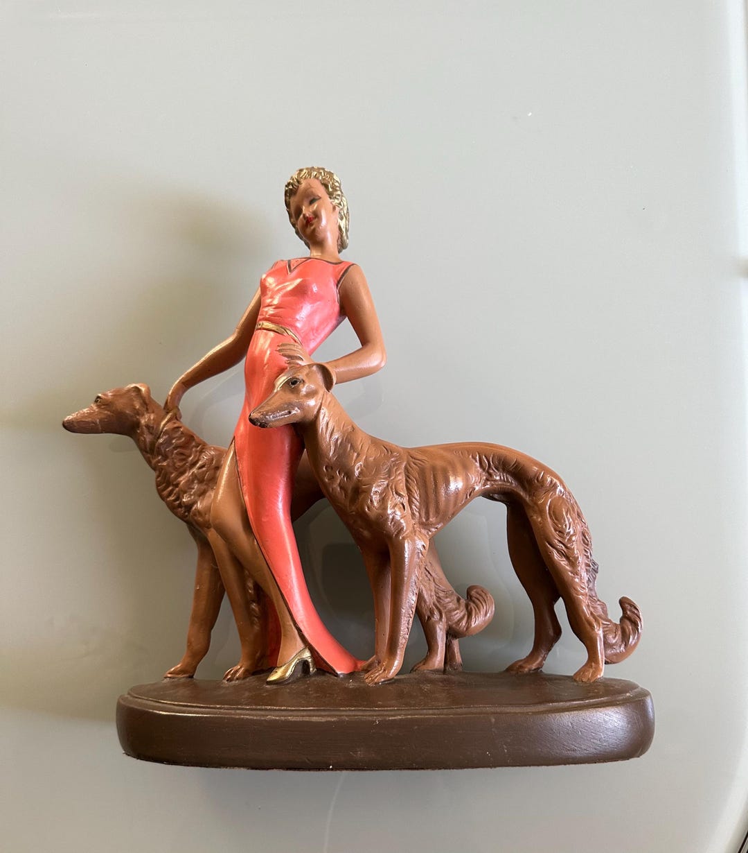 Vintage ABCO Alexander Backer 40's-50's Chalkware “lady ~ 2 Dogs” 12-3/ ...