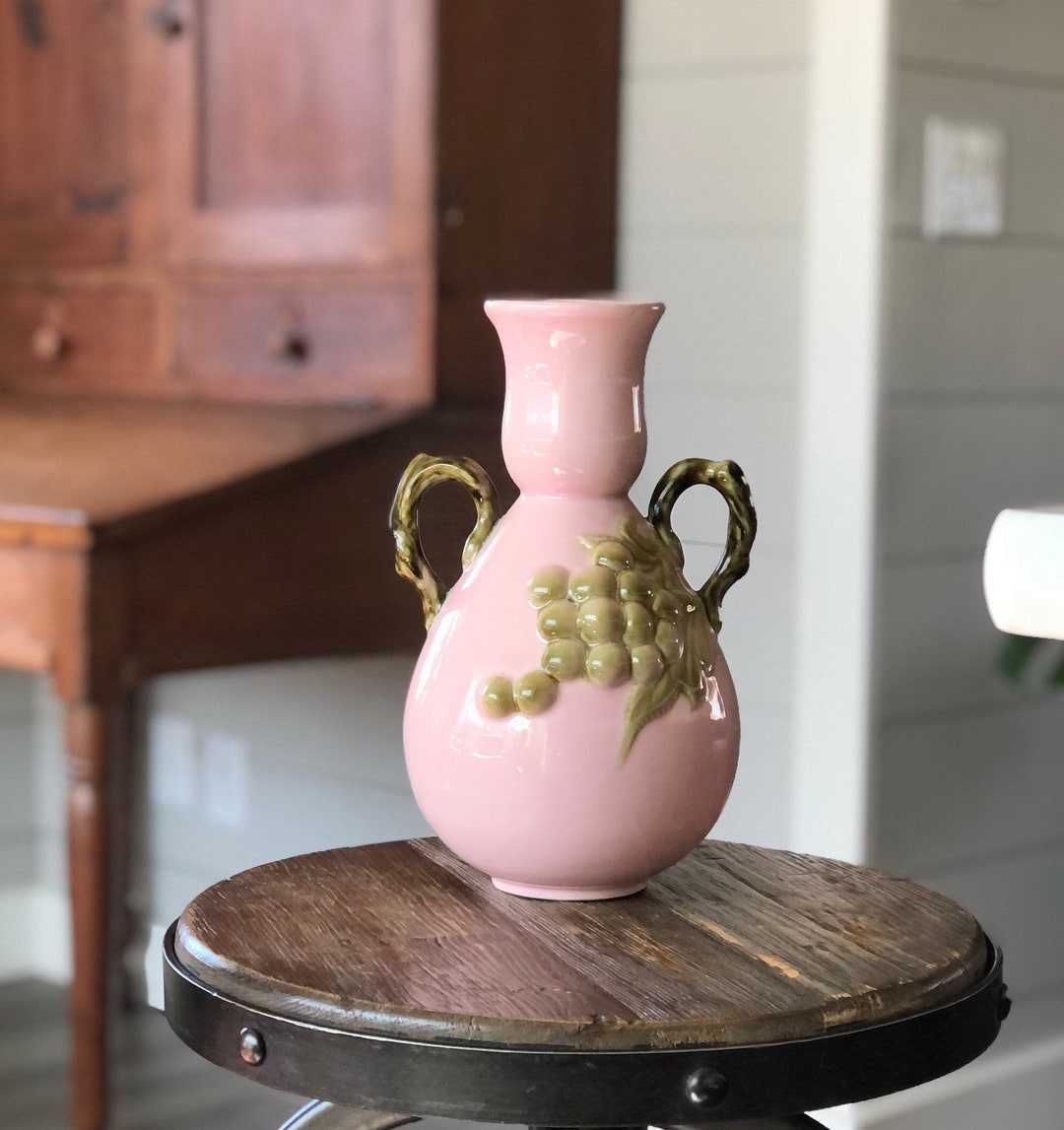 Hull TOKAY 10.25” #8 Vase, Raised Olive Green Grapes, Grapevine Handles ...