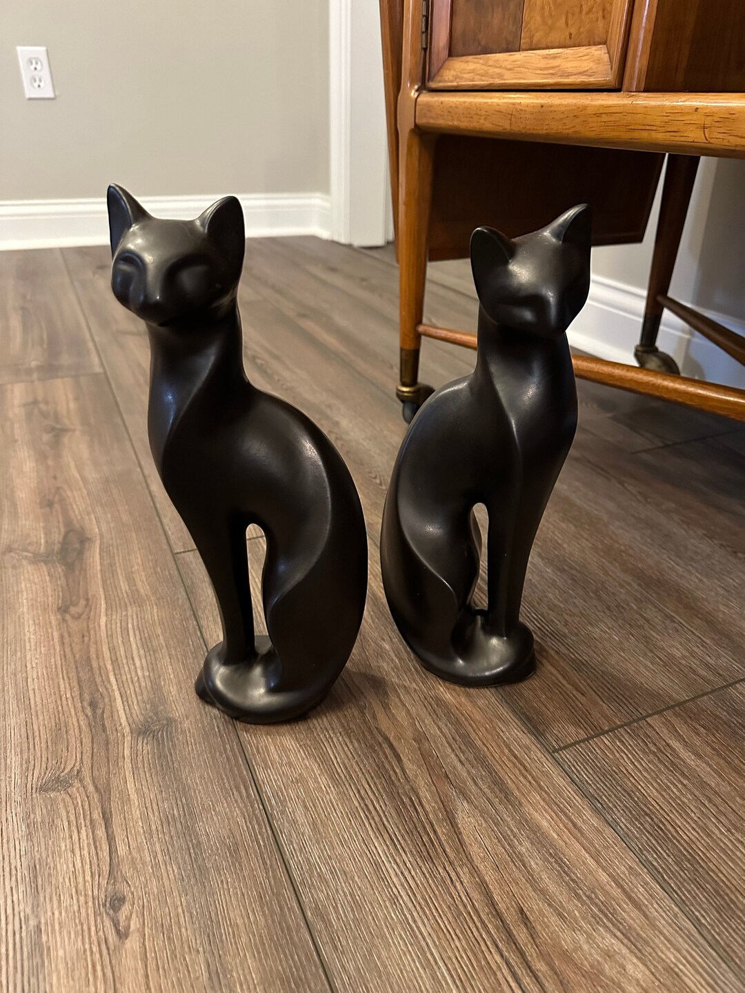 Set of 2 Gorgeous Vintage Maddux of California Matte Black Ceramic Cats ...