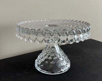 Vintage Fostoria American Crystal Cake Plate 12" Black Optic Design ...