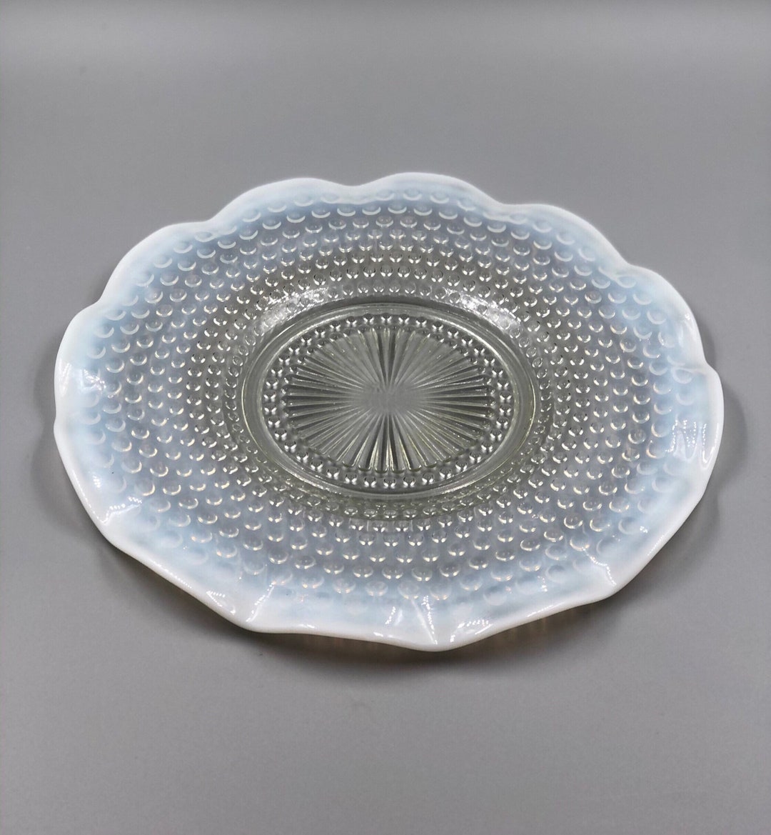 Vintage Hobnail Clear to White Opalescent Ruffle Edge Serving Plate ...