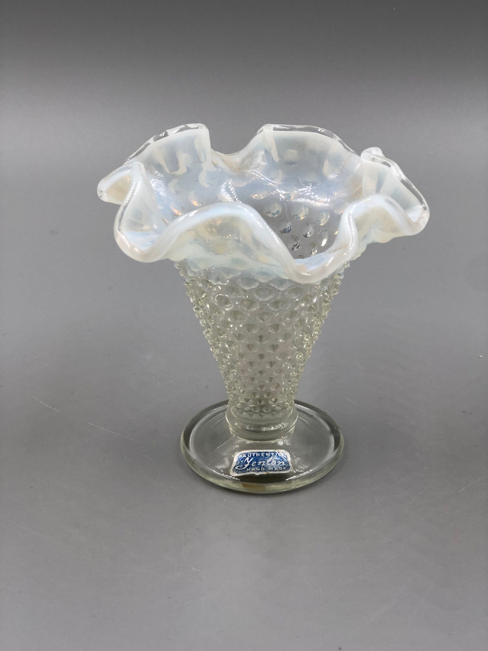 Vintage Fenton Art Glass Hobnail Clear Opalescent Crimped - Etsy