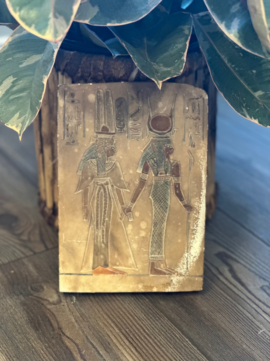 Egyptian Relief Tile Plaque Isis Leading Queen Nefertari Hieroglyphics ...