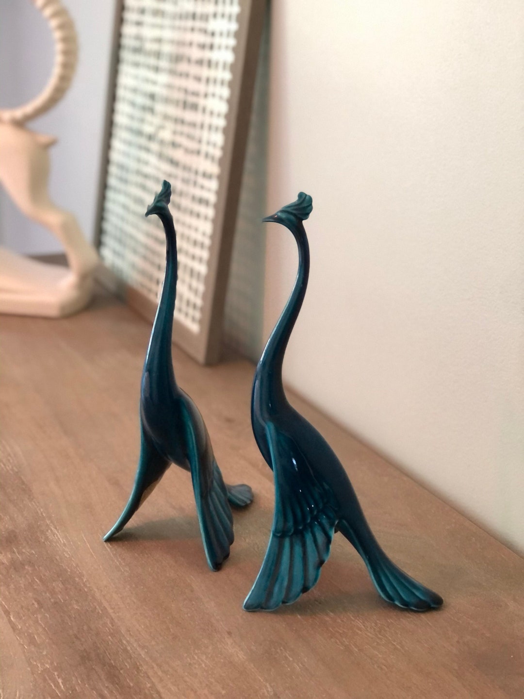 Pair Freeman Mcfarlin Ceramic Peacocks, Peacock Love Birds, Vintage ...