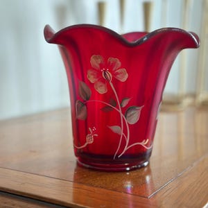 Fenton Art Glass 100th Anniversary Founder's Vase Red 2005 Hand Painted ...