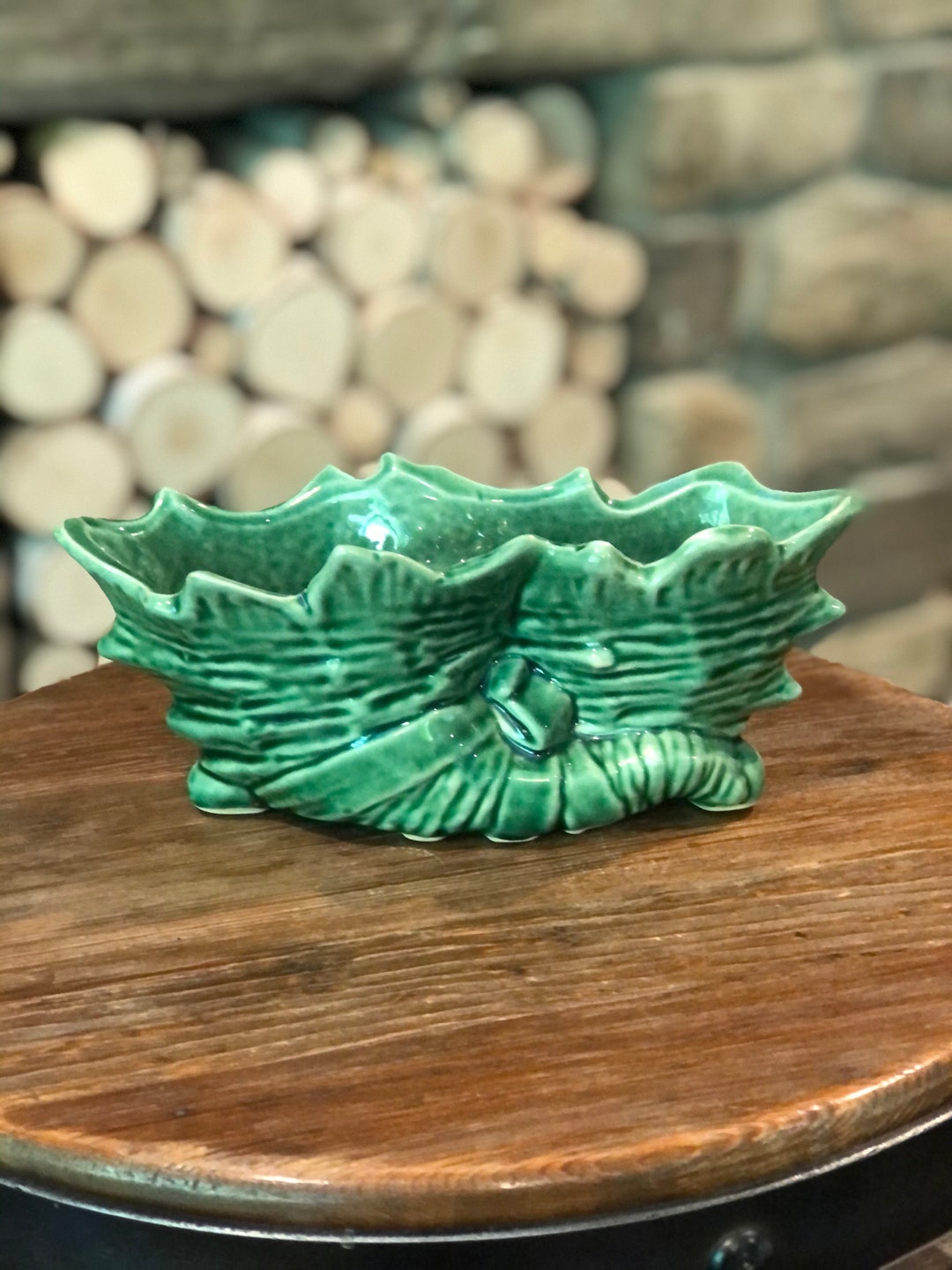 Vintage Mccoy Pottery Double Cornucopia Green Glaze Planter Flower Pot ...