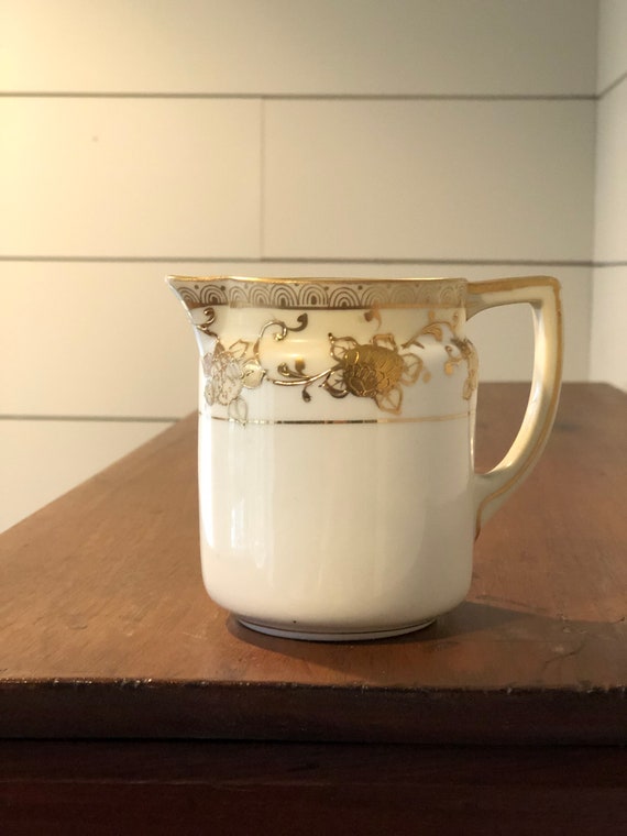 Antique Nippon Creamer White With Gold Hand Painted - Etsy