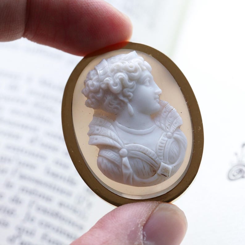 Antique French 18k Gold Cameo Brooch Agate Hardstone Victorian - C.1880 ...