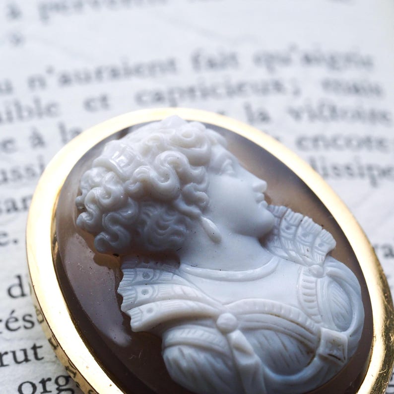 Antique French 18k Gold Cameo Brooch Agate Hardstone Victorian - C.1880 ...